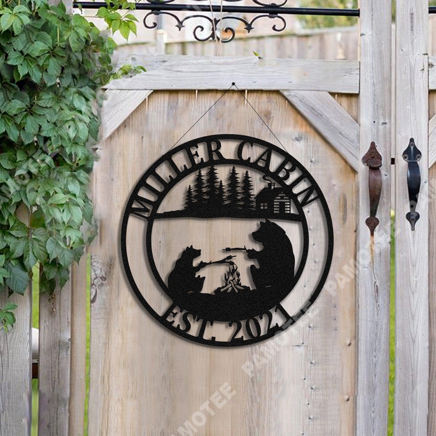 Personalized Bear Camping Cabin Metal Sign, Custom Outdoor Decor ...