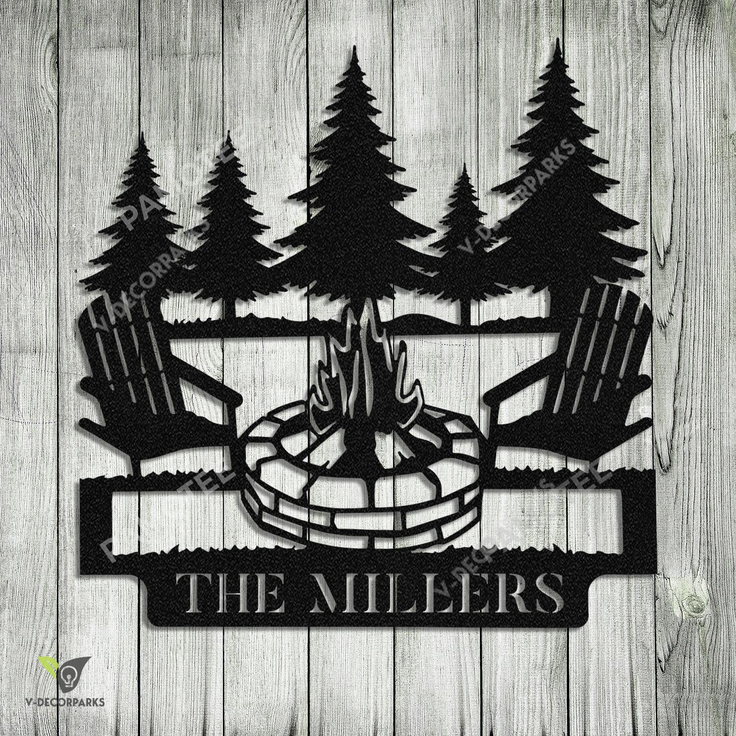 Personalized Family Name Campfire Camping Forest Metal Sign, Various ...