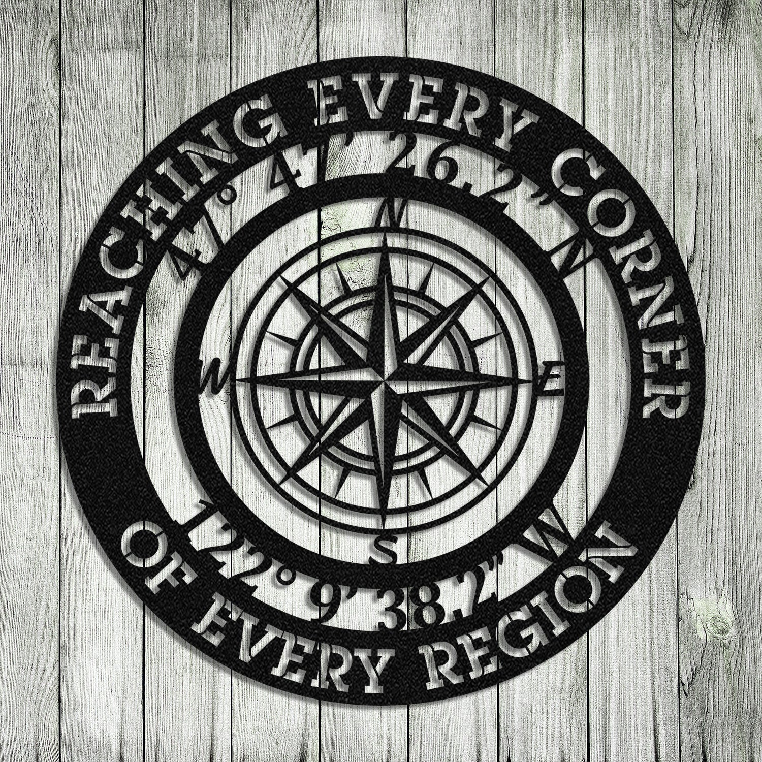 Personalized Text Gps Nautical Compass Lake House Metal Wall Decor ...