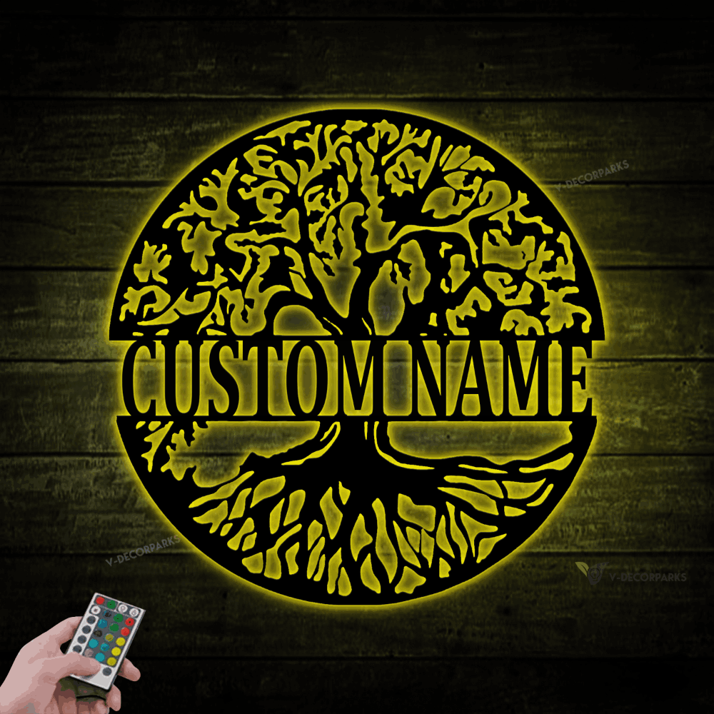 Tree Of Life With Personalized Name Metal Sign With Led Lights, Tree Of ...