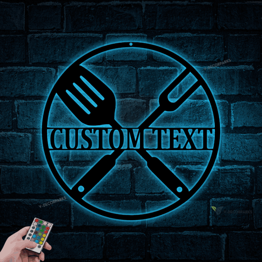 Bbq Grill Sign With Led Lights, Outdoor Kitchen Metal Sign, Outdoor ...