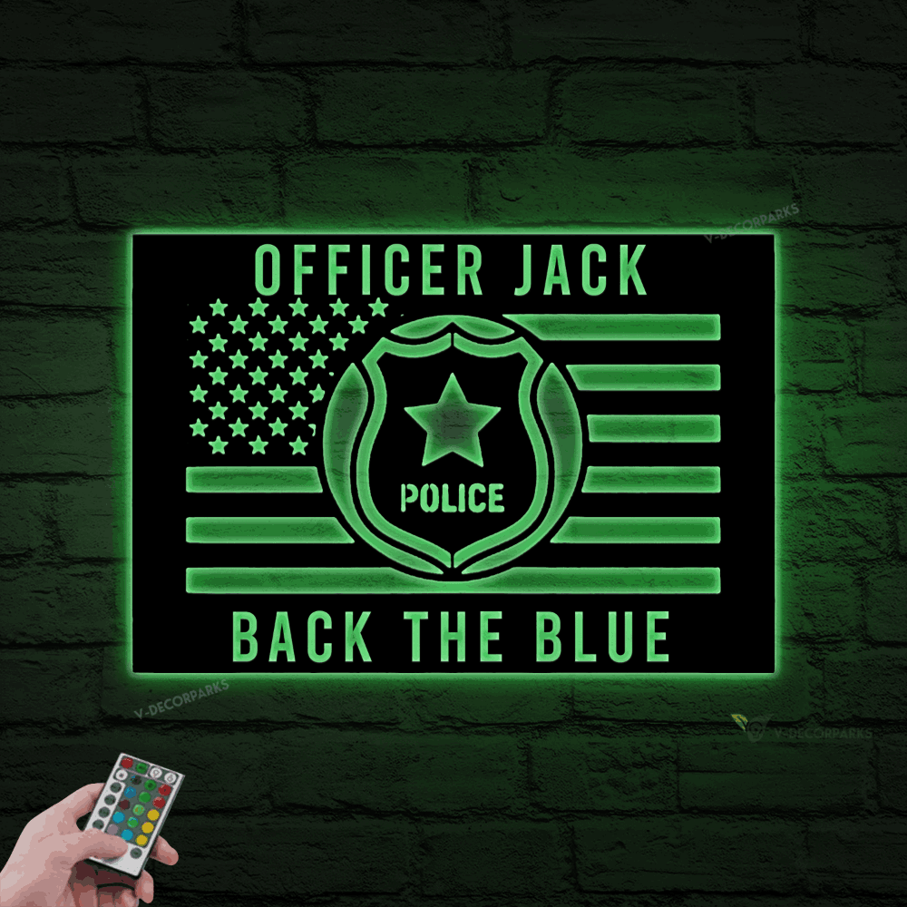 Metal Police Officer Sign With Led Lights, Metal American Flag Sign ...