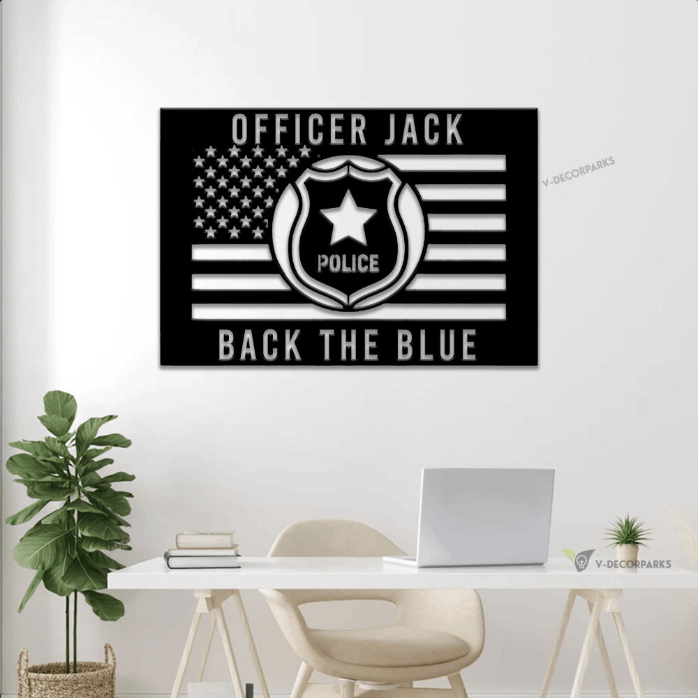 Metal Police Officer Sign With Led Lights, Metal American Flag Sign ...