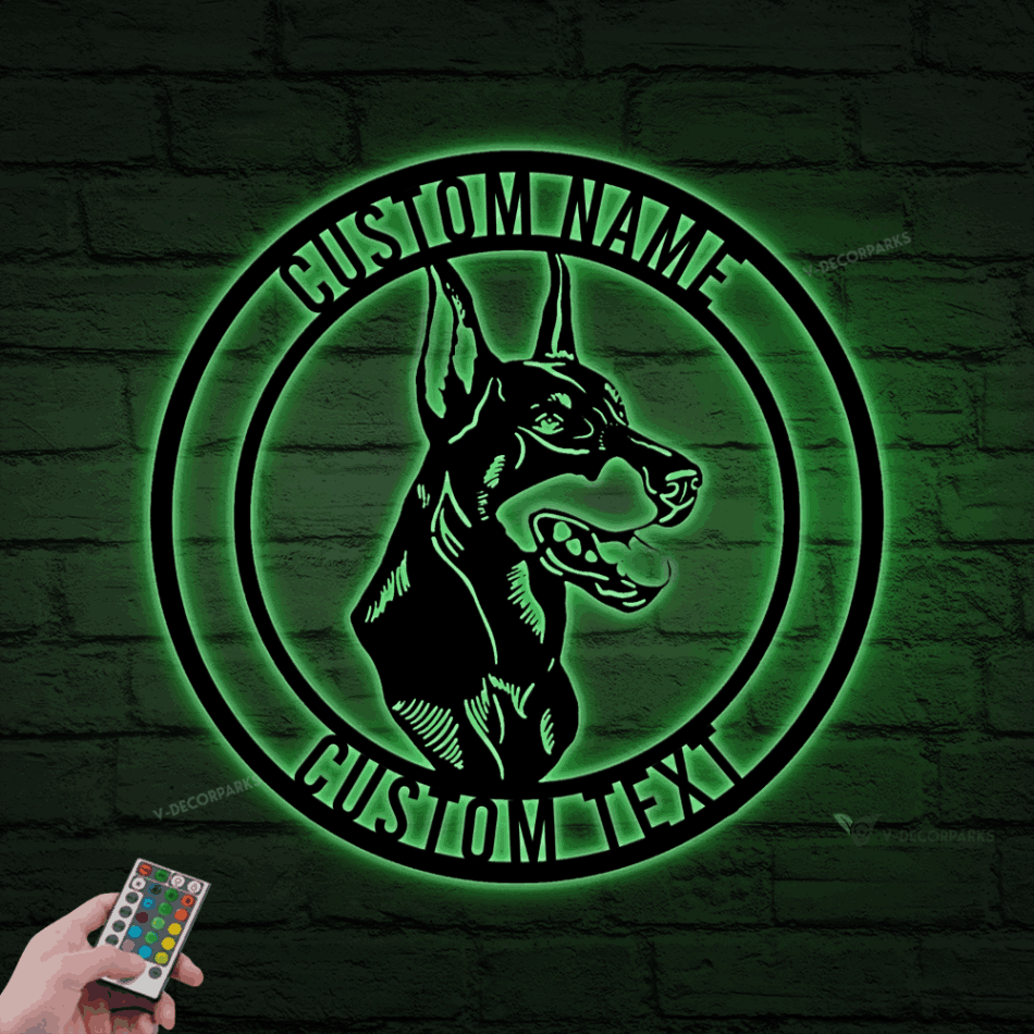 Metal Doberman Pinscher With Led Lights Sign, Doberman Sign, Doberman ...