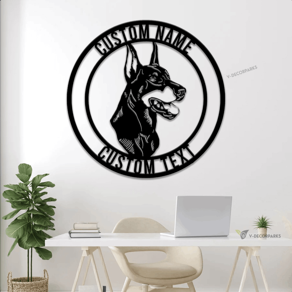 Metal Doberman Pinscher With Led Lights Sign, Doberman Sign, Doberman ...