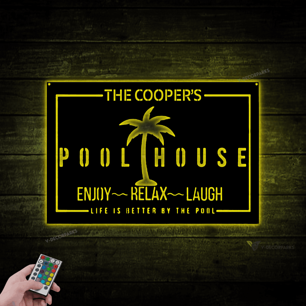 Personalized Metal Poolside Led Lights Sign, Metal Swimming Pool Sign ...