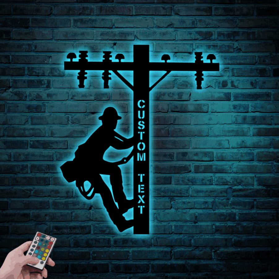 Personalized Lineman Last Name Metal Sign With Led Lights, Lineman Gift ...