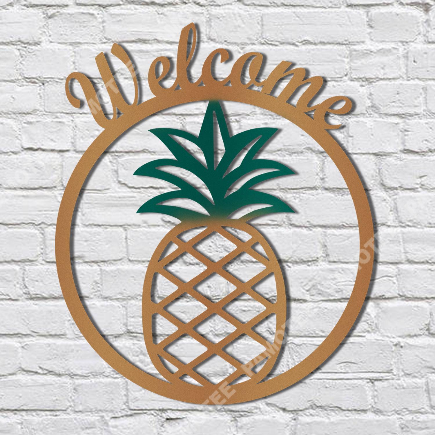 Pineapples Welcome Beach House Metal Sign Monogram, Custom Outdoor ...
