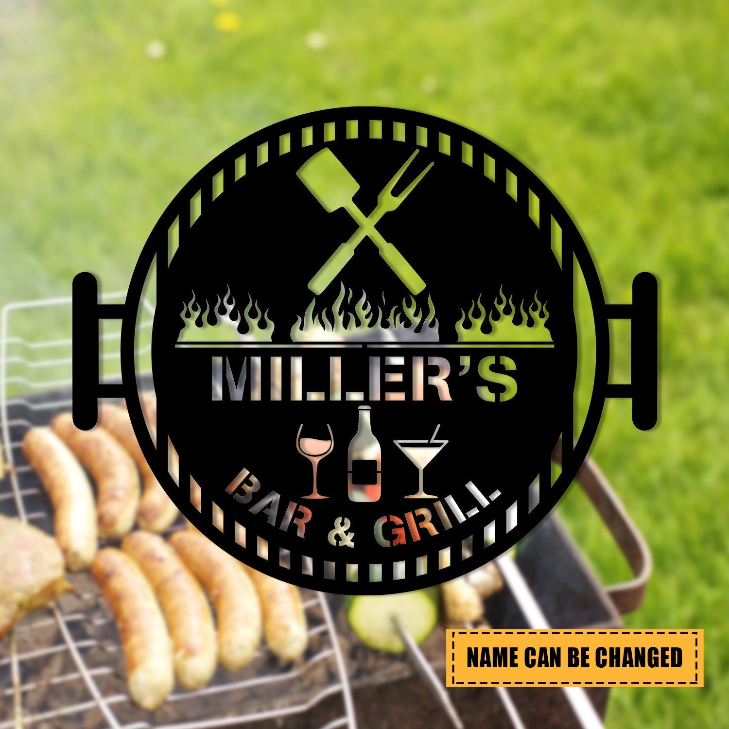 Personalized Name Bar Grill Metal Sign Monogram, Custom Outdoor Bbq ...