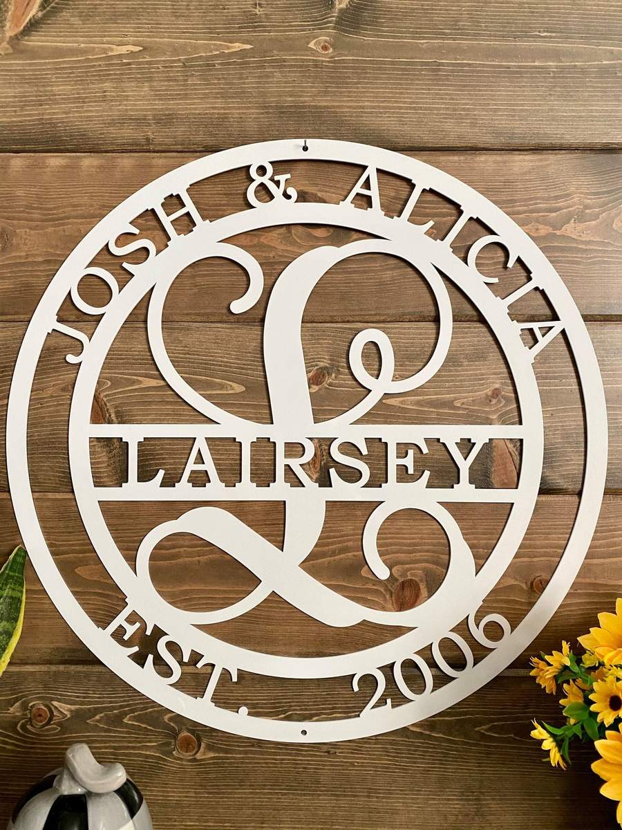 Couple's Monogram Established Sign, Cut Metal Sign, Metal Wall Art ...