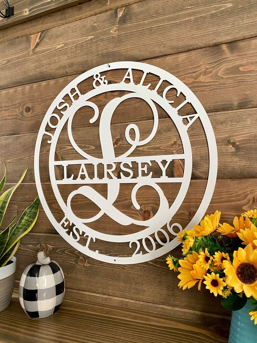 Couple's Monogram Established Sign, Cut Metal Sign, Metal Wall Art ...