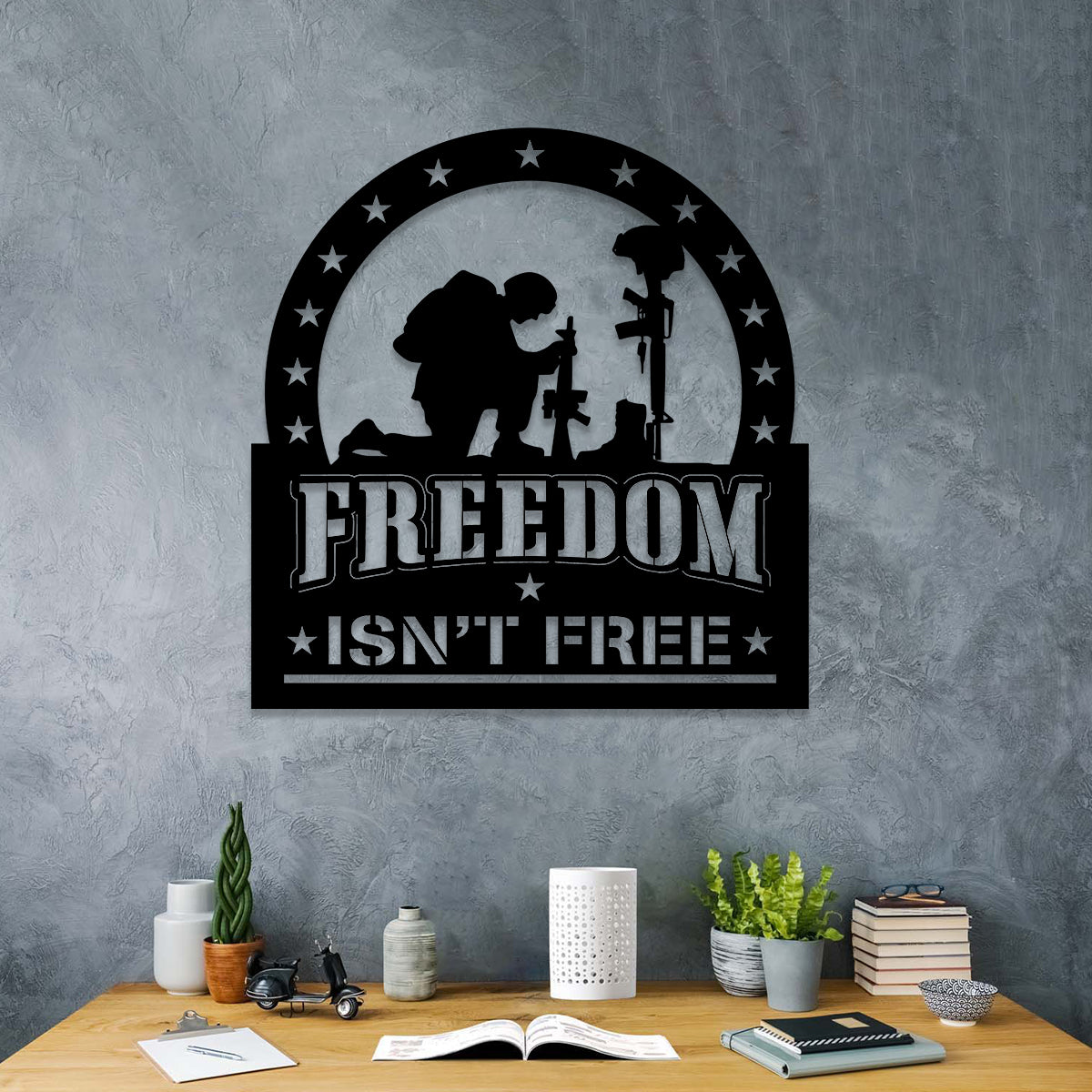 Freedom Isn't Free Kneeling Soldier Veteran Metal Sign | Nalaprint