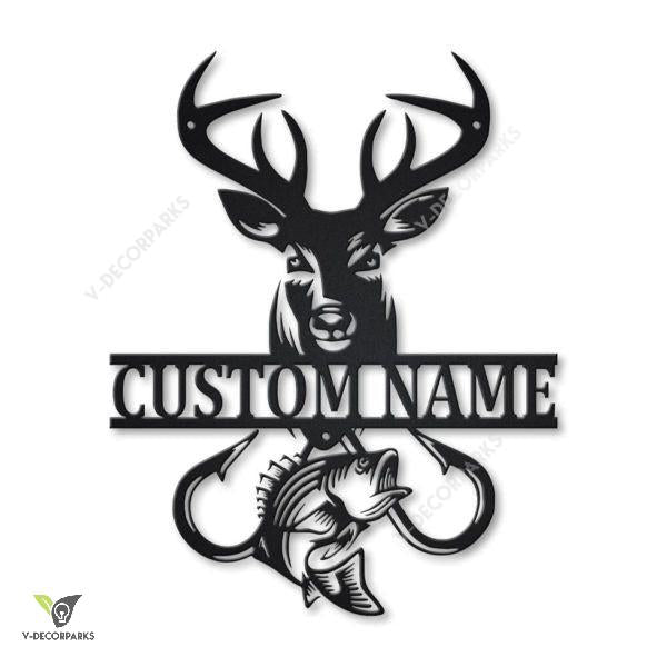 Deer Fish Hook Personalized Monogram Metal Wall Decor, Cut Metal Sign ...