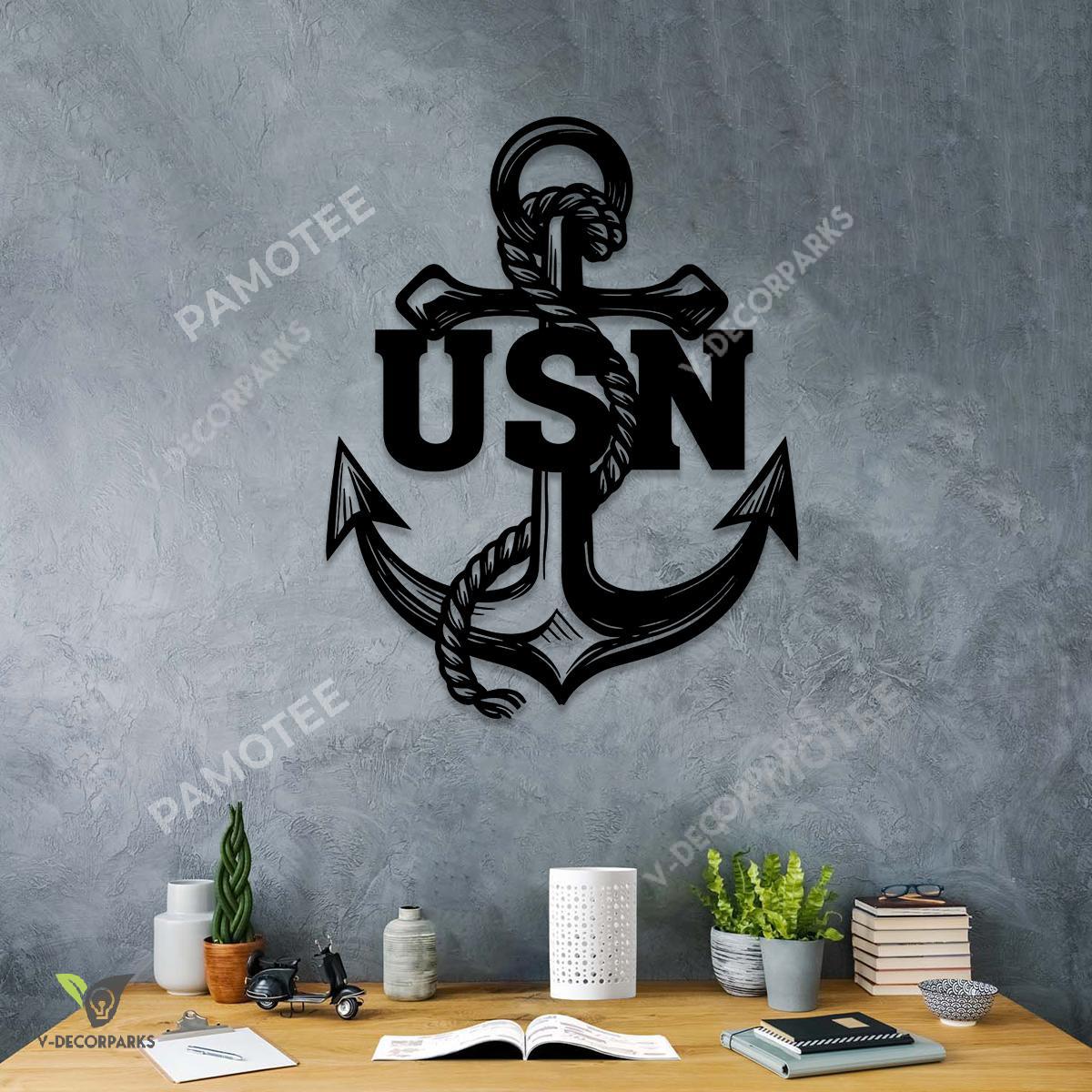 Usn Us Navy Anchor Decorative Wall Sign, Military Metal Art, Home Decor ...