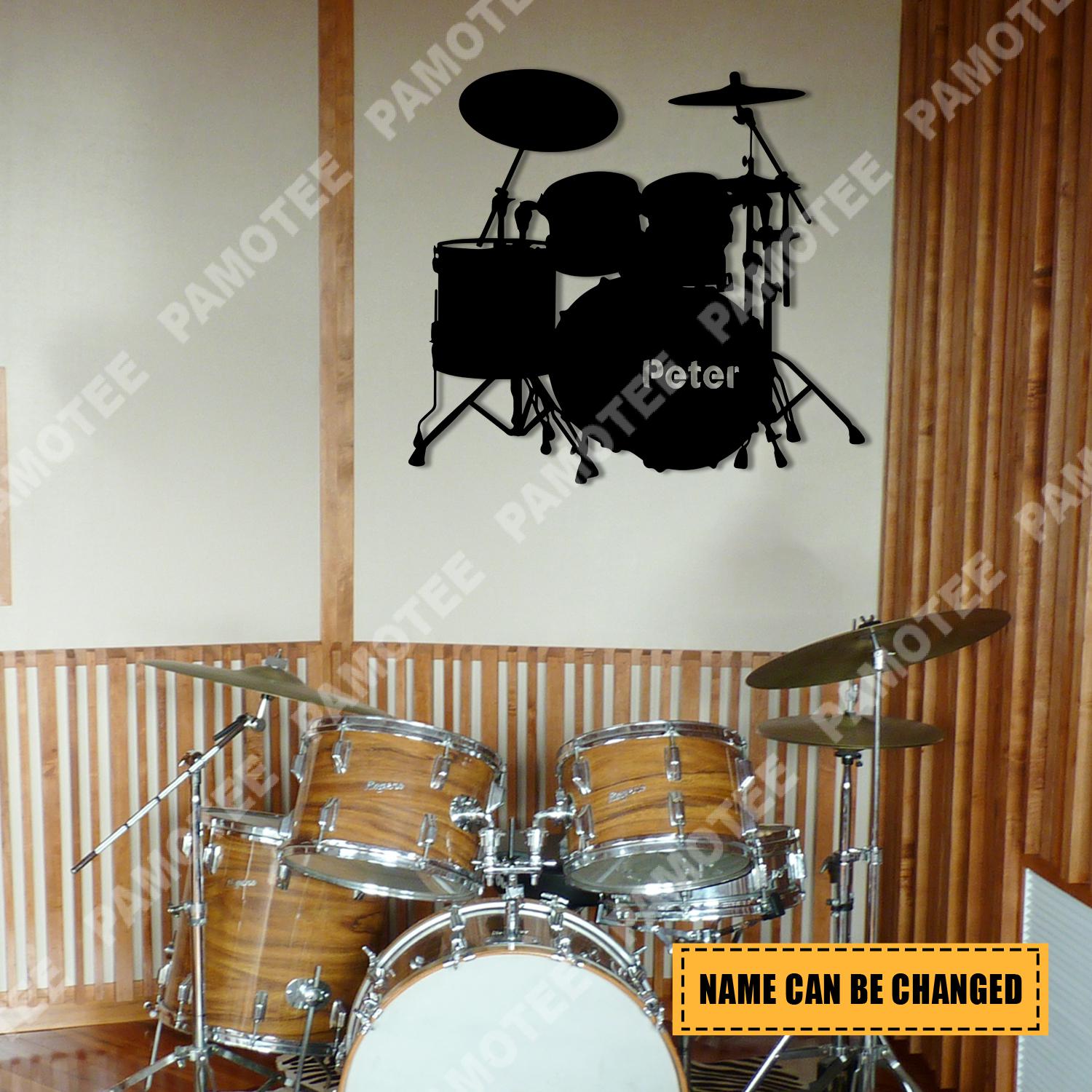 Personalized Name On Drum Set Silhouette Metal Sign, Drum Players Wall ...