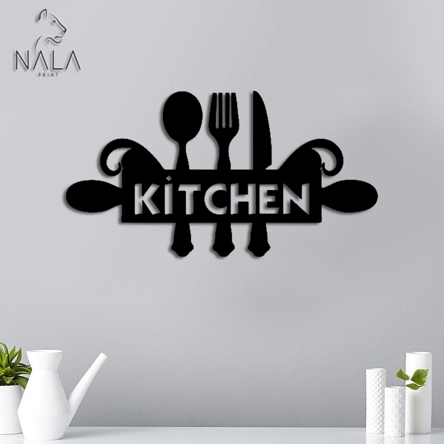 Kitchen Split Cut Metal Sign, Kitchen Design Wall Art, Cooking Utensils ...