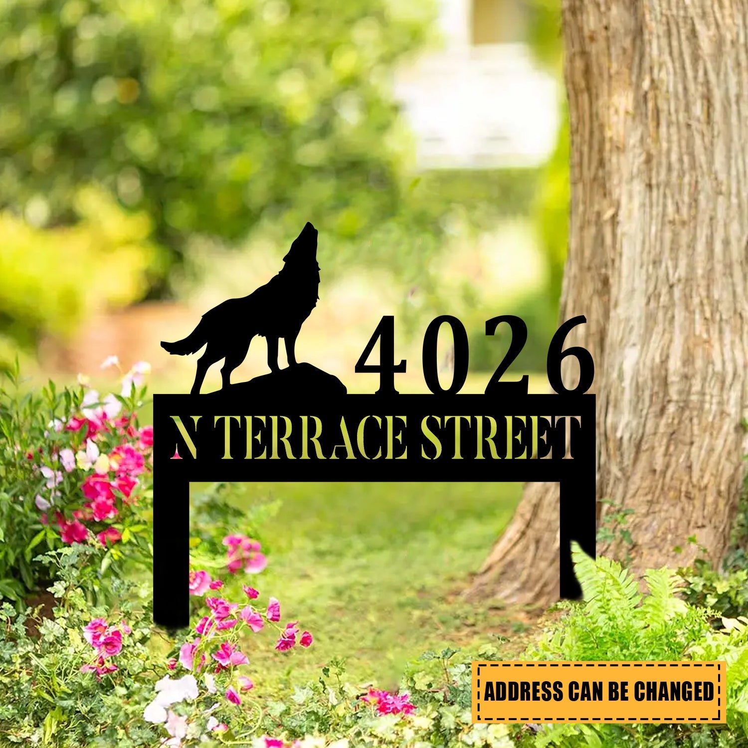 Personalized Howling Wolf Metal Yard Sign, Cabin Sign, Gift For Him ...