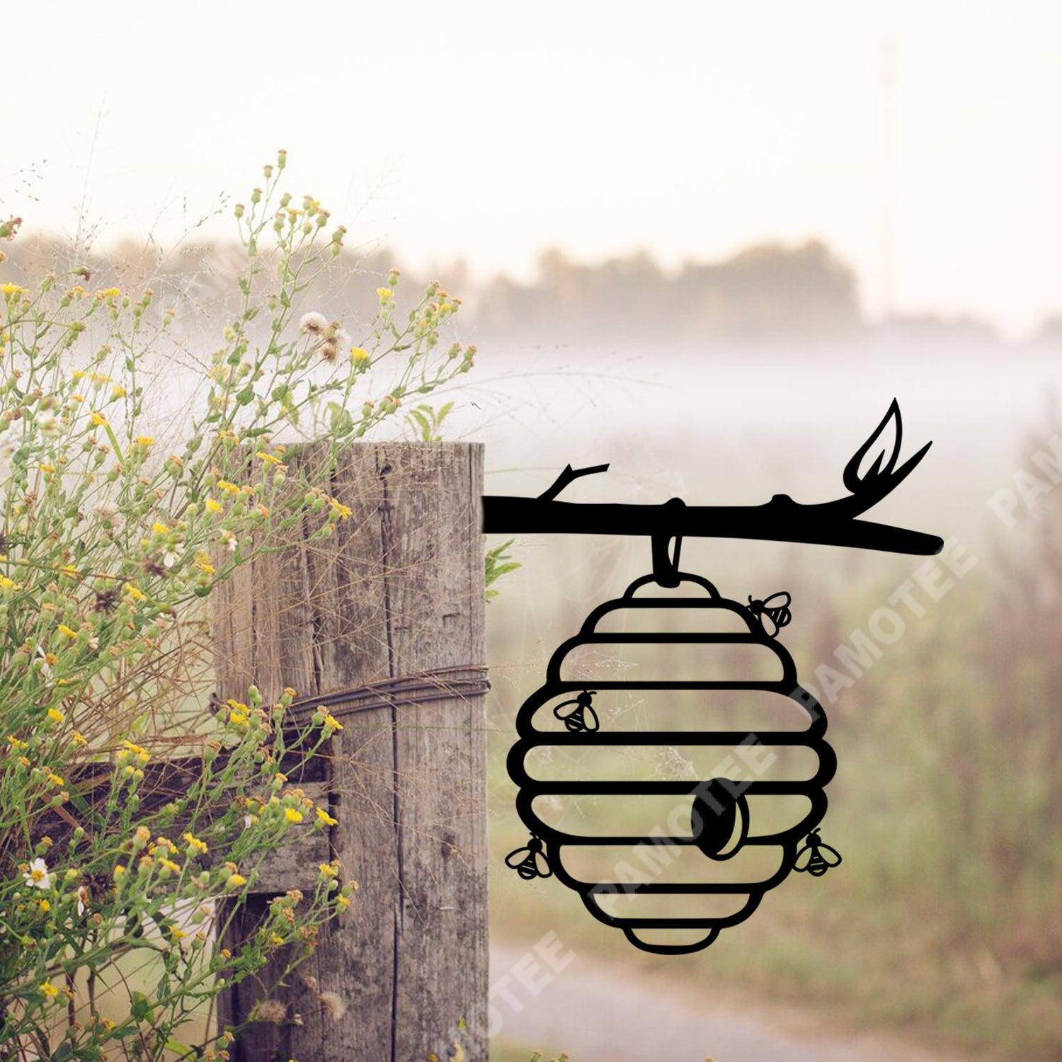 Beehive Metal Tree Stake, Garden Metal Art, Bee Decoration | Nalaprint