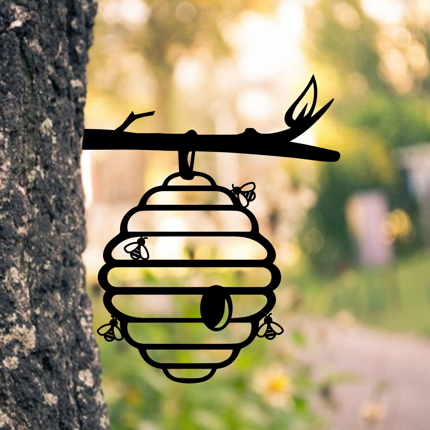 Beehive Metal Tree Stake, Garden Metal Art, Bee Decoration | Nalaprint