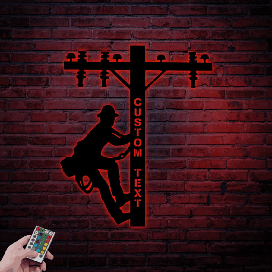 Personalized Lineman Last Name Metal Sign With Led Lights, Lineman Gift ...