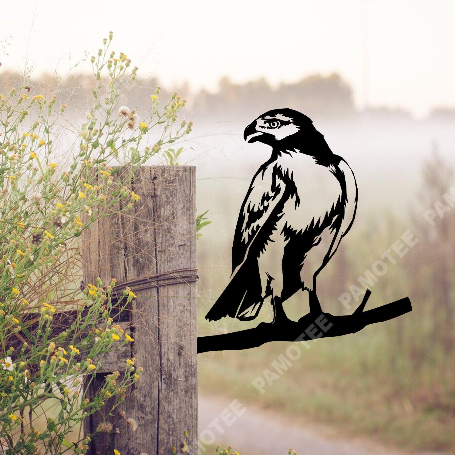 Hawk Bird Metal Tree Stake, Man Cave, Garden Decor | Nalaprint
