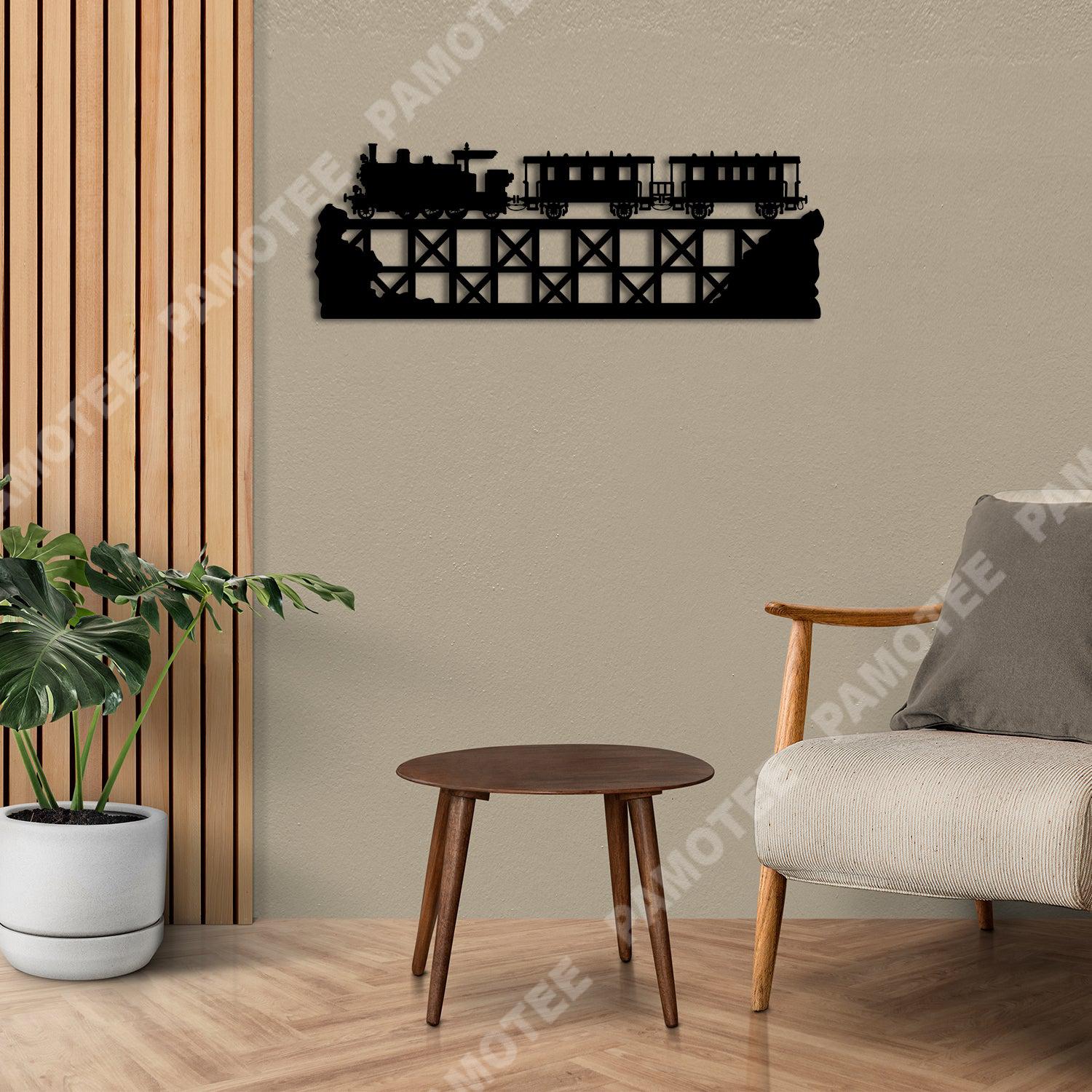 Vintage Train On Mountain Metal Art, Steel Wall Decoration | Nalaprint