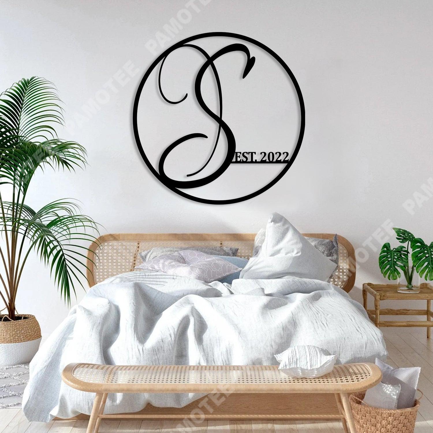 Custom First Letter Name And Date Metal Sign, Home Decoration | Nalaprint