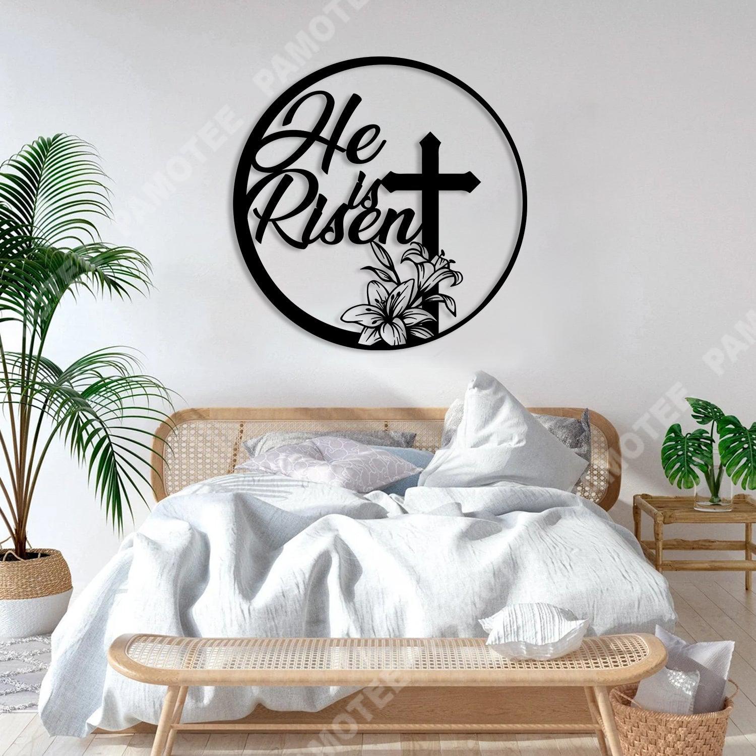 He Is Risen Cross Metal Art, Jesus Christ Wall Decor | Nalaprint