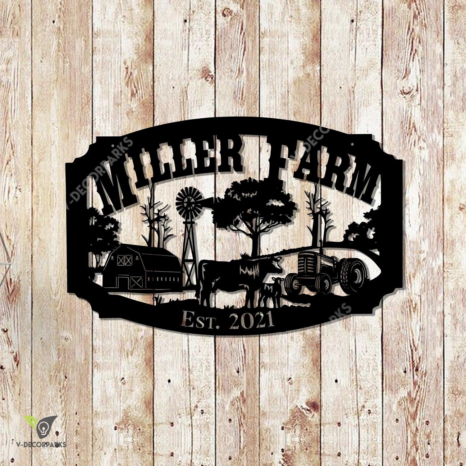 Customized Barn Windmill Cow Tree Tractor Metal Sign, Weatherproof ...