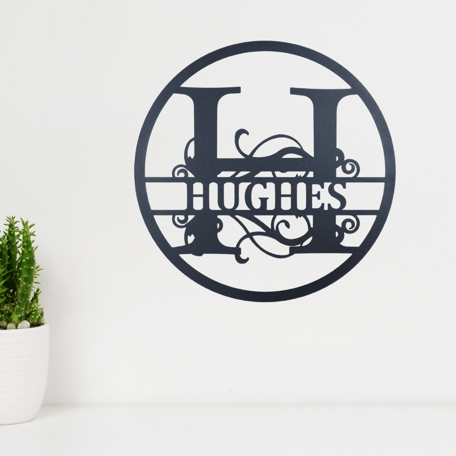 Split Circle Monogram Sign Cut Metal Sign, Metal Sign Art Home Decor ...