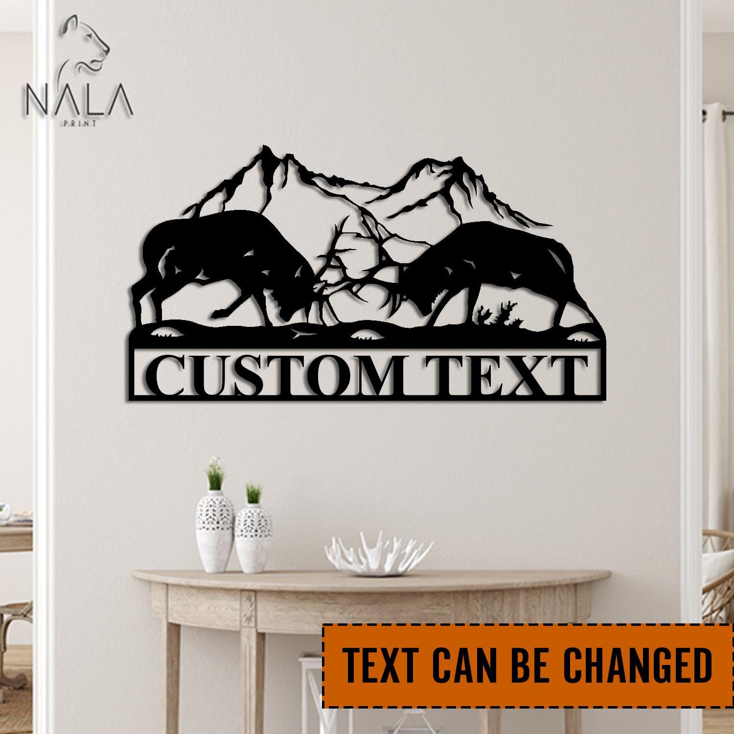 Personalized Fighting Elk Scene Metal Sign, Wild Animals Wall Hanging ...