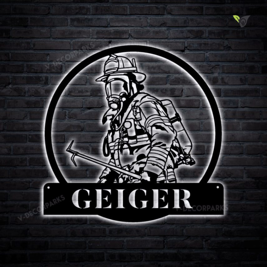 Custom Fireman Firefighter Metal Sign With Colorful Led Light ...