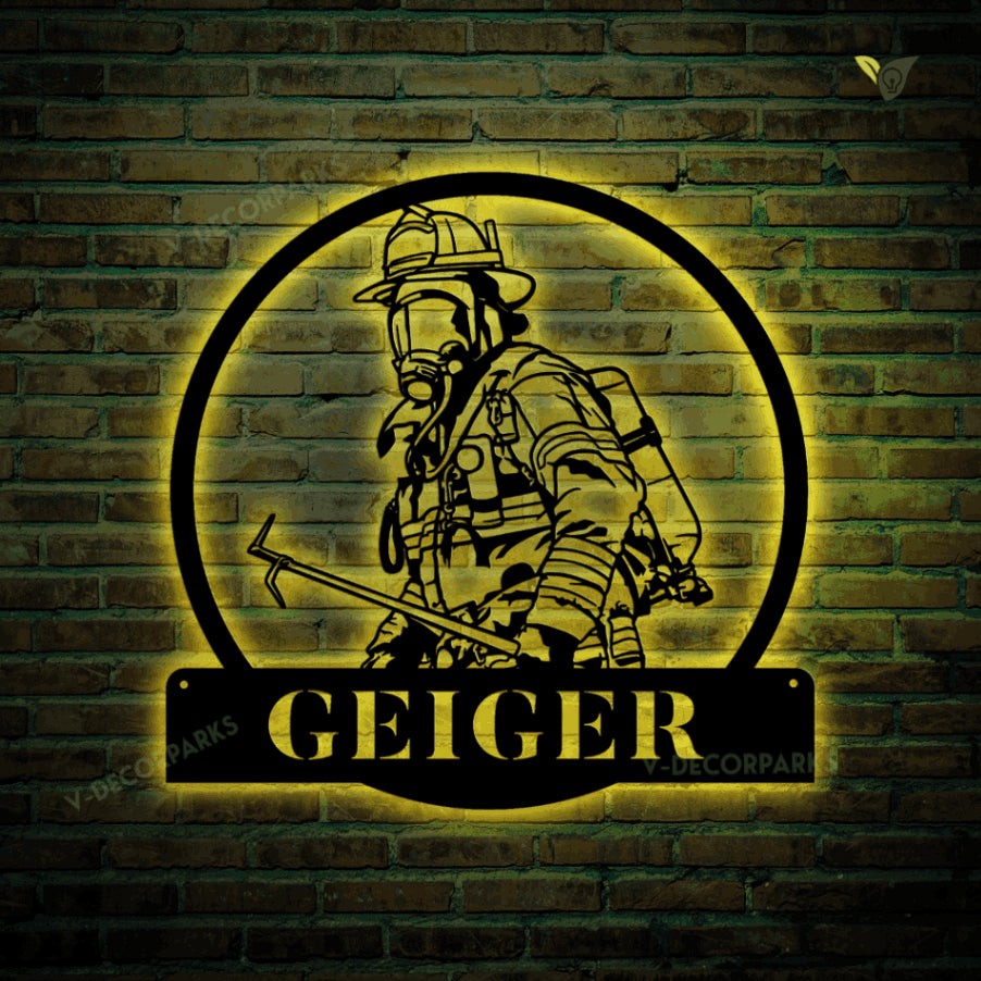 Custom Fireman Firefighter Metal Sign With Colorful Led Light ...