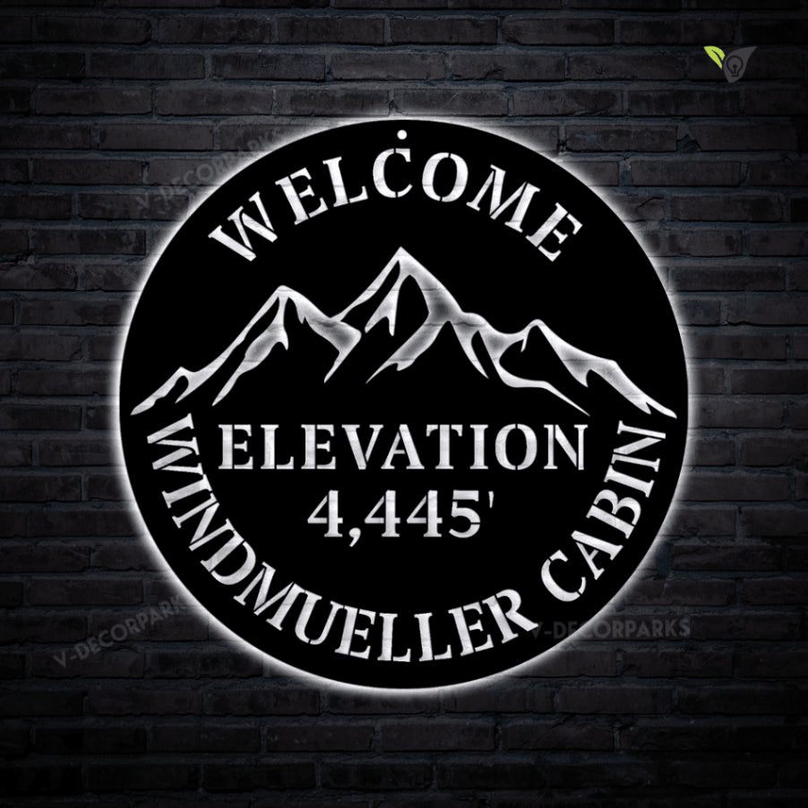 Mountain Elevation Cabin Metal Sign With Colorful Led Light, Custom ...