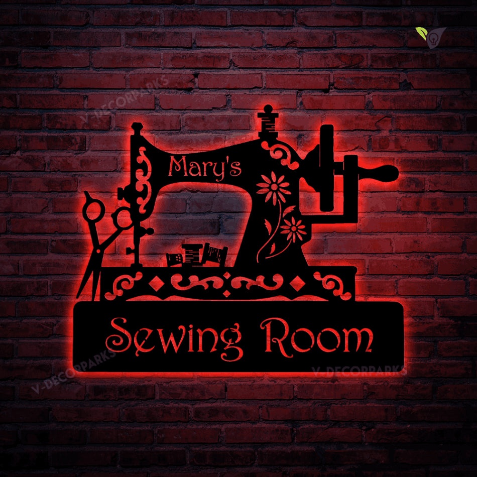 Custom Sewing Metal Sign With Colorful Led Light, Sewing Room Sign ...