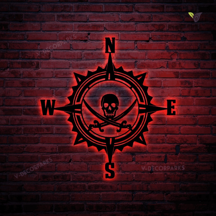 Nautical Compass Metal Sign With Colorful Led Light, Gps Coordinates ...