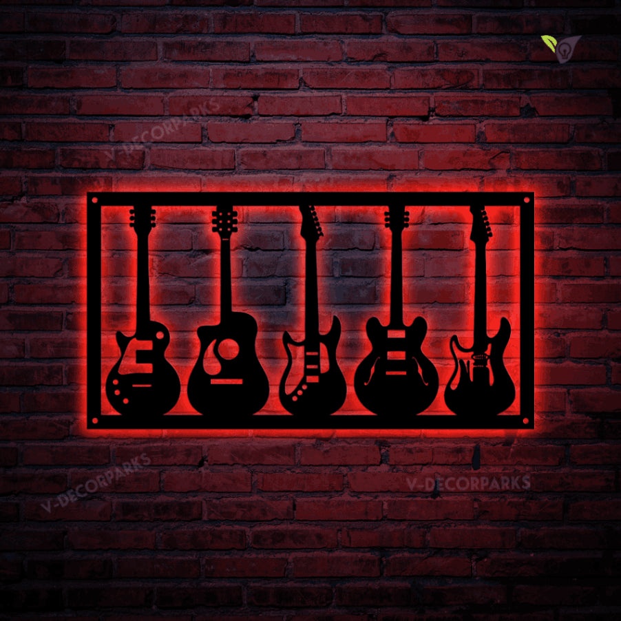 Guitars Metal Sign With Colorful Led Light, Classic Guitar, Guitar ...