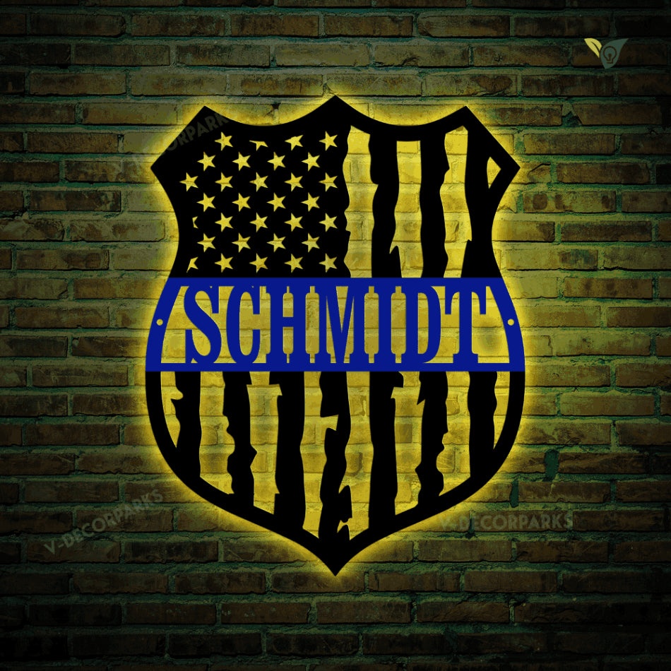 Personalized Police Officer Badge Metal Sign With Colorful Led Light ...