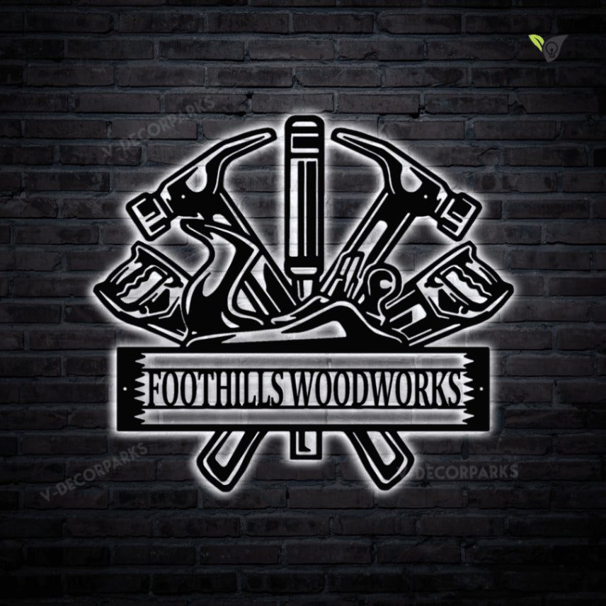 Personalized Woodworker Lumberjack Metal Sign With Colorful Led Light ...