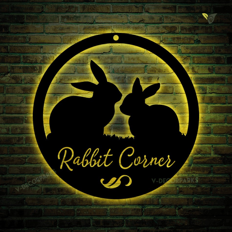Personalized Rabbit Corner Metal Sign With Colorful Led Light, Rabbit ...