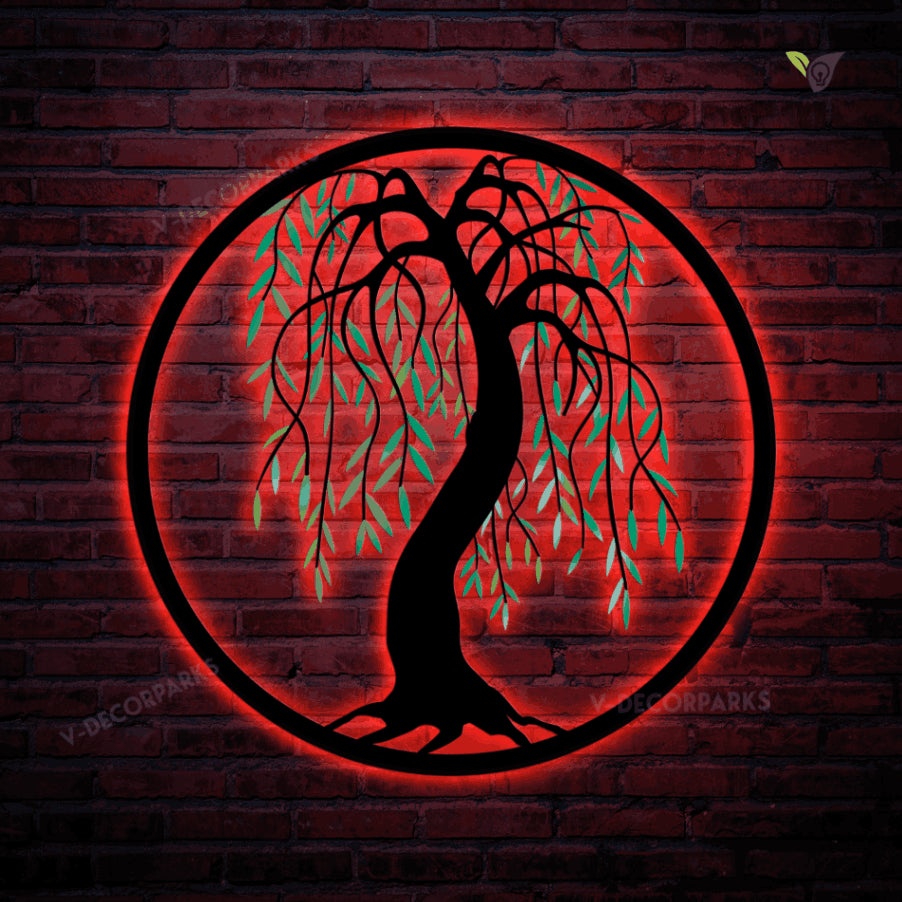 Colored Willow Tree Metal Sign With Colorful Led Light, Metal House ...