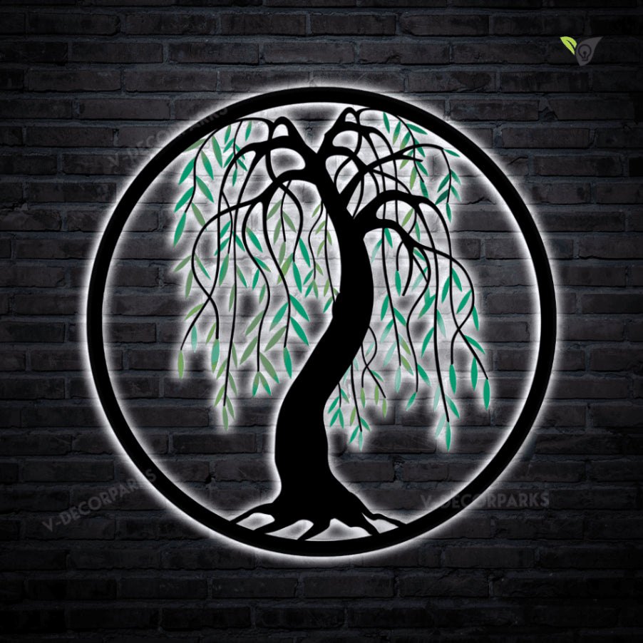 Colored Willow Tree Metal Sign With Colorful Led Light, Metal House ...