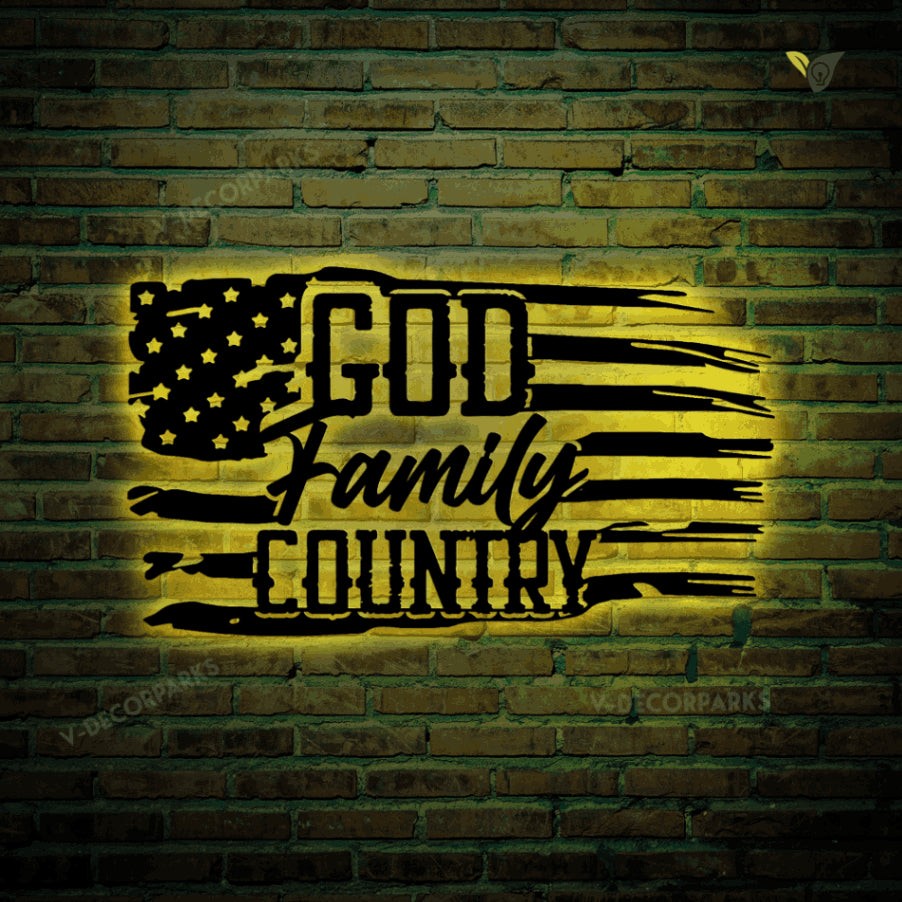 American Flag God Family Country Metal Sign With Colorful Led Light ...