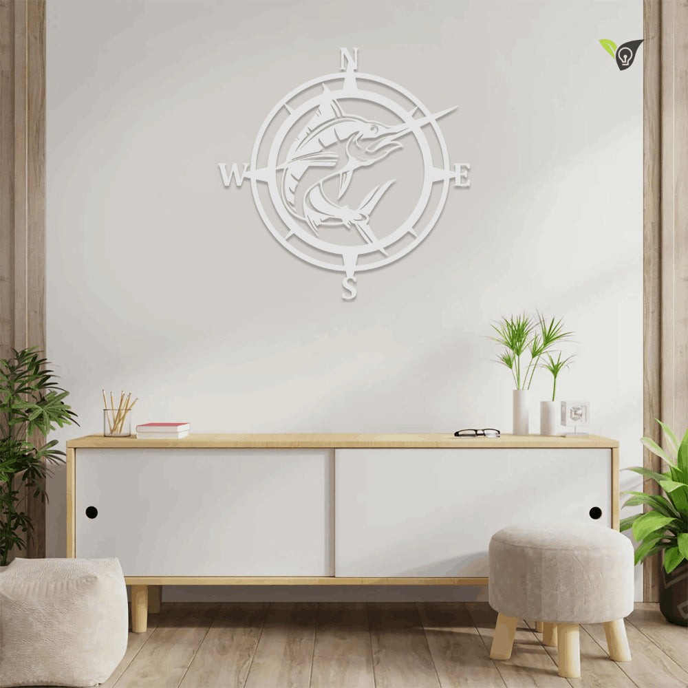 Swordfish Gps Compass Metal Sign With Colorful Led Light, Ocean ...