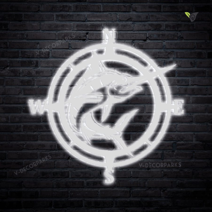 Swordfish Gps Compass Metal Sign With Colorful Led Light, Ocean ...