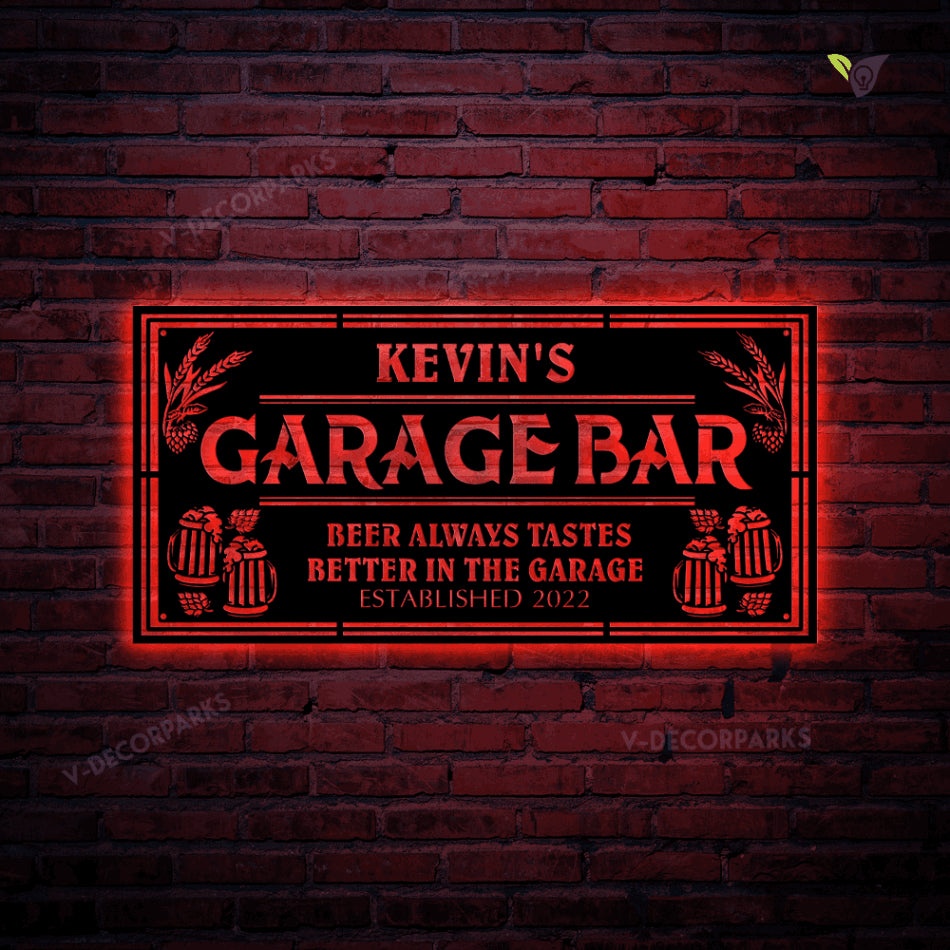 Personalized Name Garage Bar Metal Sign With Colorful Led Light, Man ...