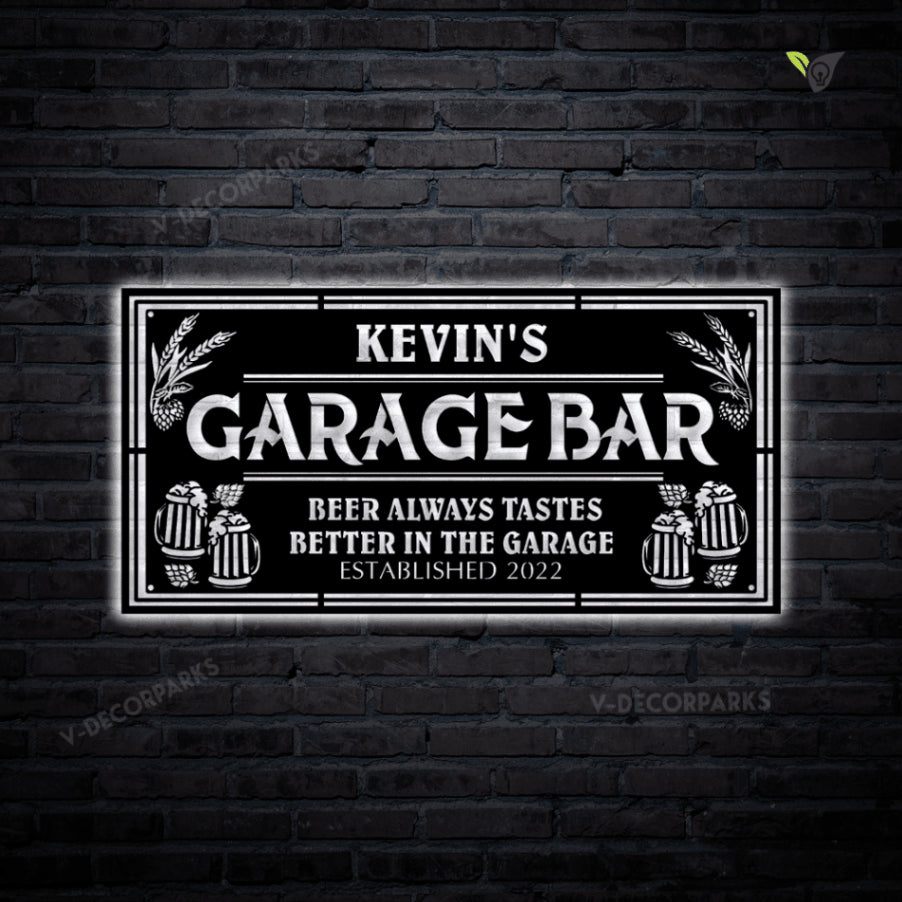 Personalized Name Garage Bar Metal Sign With Colorful Led Light, Man ...