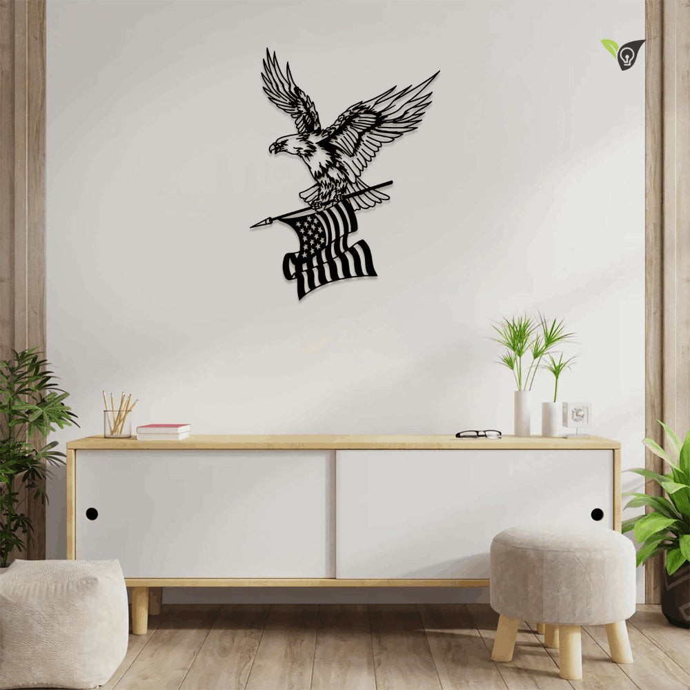 Us Flag Eagle Metal Sign With Colorful Led Light, American Eagle Flag ...
