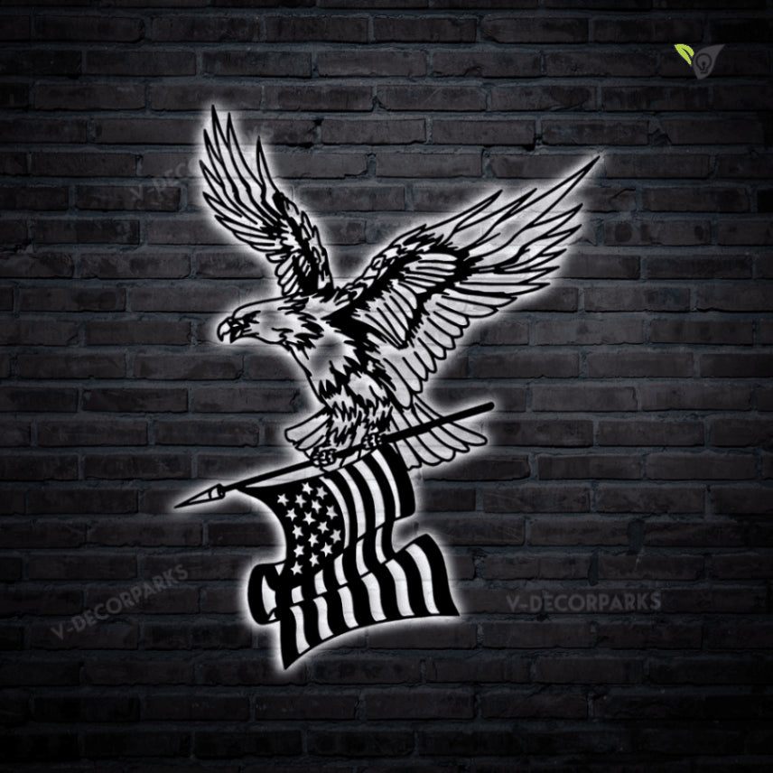 Us Flag Eagle Metal Sign With Colorful Led Light, American Eagle Flag ...