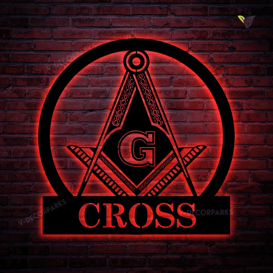 Masonic Logo Metal Sign With Colorful Led Light, Masonic Lodge Decor ...